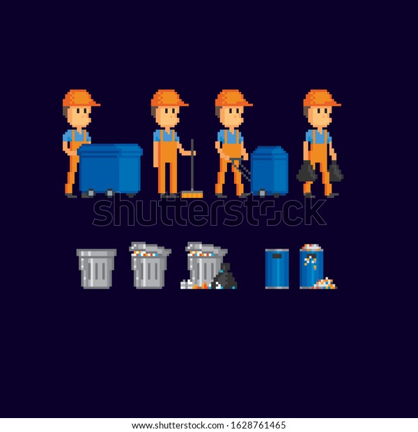Garbage Collector Janitor Pixel Art Icon Stock Vector (Royalty Free ...