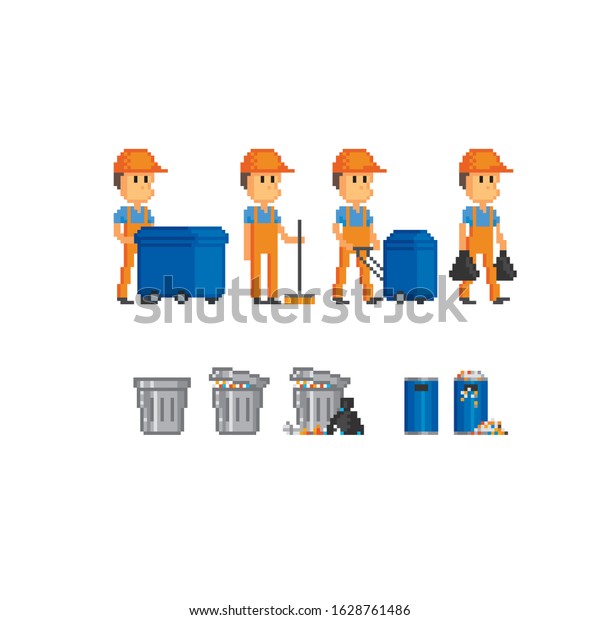 Garbage Collector Janitor Pixel Art Icon: เวกเตอร์สต็อก (ปลอดค่า ...