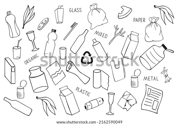 Garbage Drawing Icon Set Illustration Line: เวกเตอร์สต็อก (ปลอดค่า ...