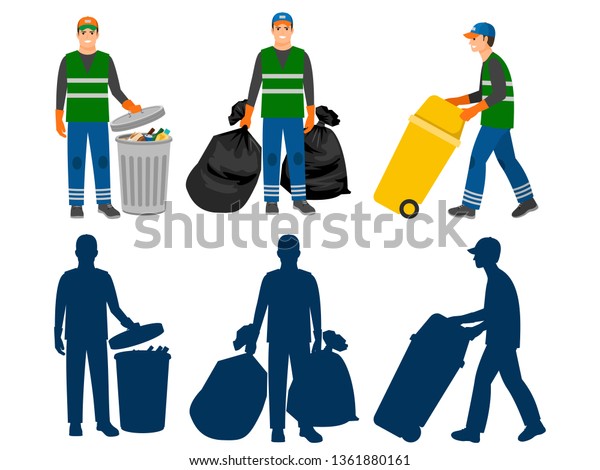 Garbage Man Cartoon Characters Silhouettes Vector Stock Vector (Royalty ...