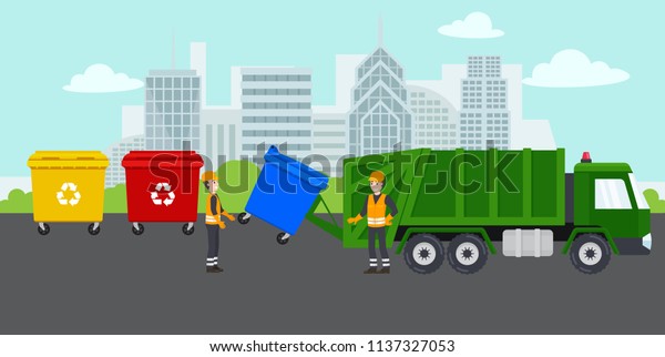 Garbage Removal By Happy Workers City Stock Vector (Royalty Free ...