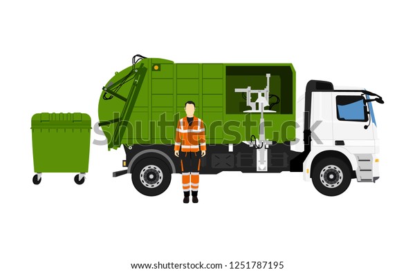Garbage Truck Sanitation Worker Vector Illustration Stock Vector ...