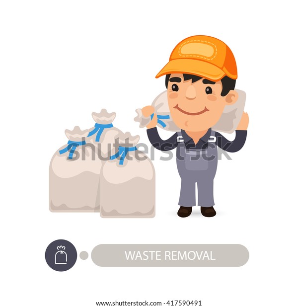 Garbage Worker Carrying Construction Rubbish Bag Stock Vector (Royalty ...