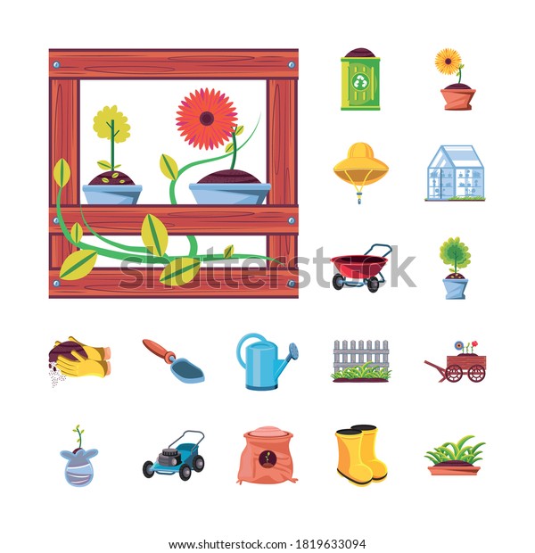Garden Detailed Style Symbols Set Design Stock Vector (Royalty Free ...