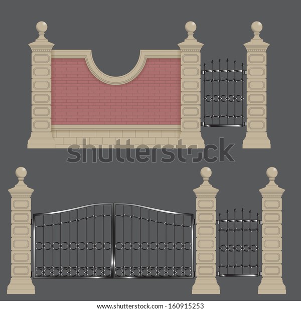 Garden Gateway Stone Pillars Forged Gate Stock Vector (Royalty Free ...