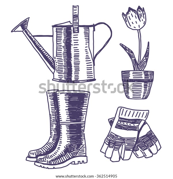 Garden Object Vector Drawings Collection Stock Vector (Royalty Free ...