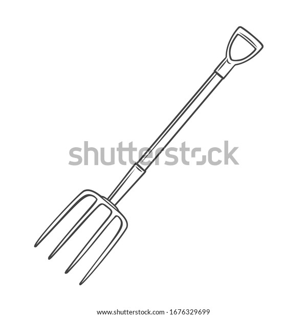 Vektor Stok Garden Pitchfork Outline Icon Garden Tools (Tanpa Royalti ...