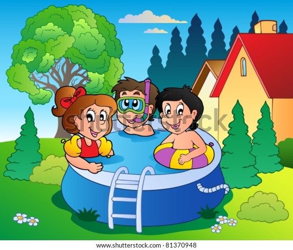 Garden Pool Cartoon Kids Vector Illustration Stock Vector (Royalty Free ...
