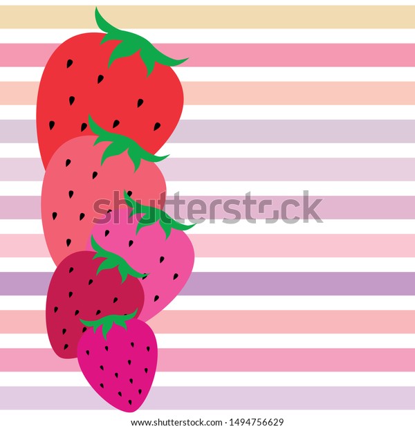 Garden Strawberry Fruit Strawberries Flat Color Stock Vector (Royalty ...