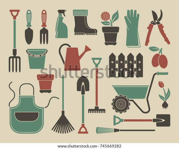 Garden Tools Equipment Symbols Vector Illustration Stock Vector ...