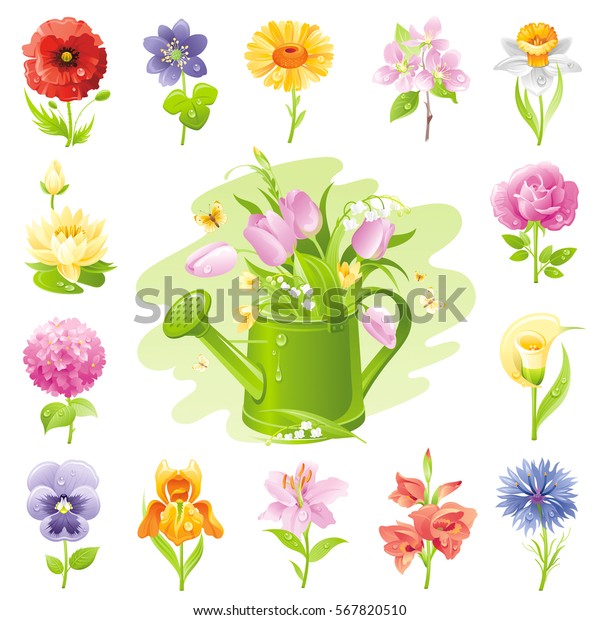 Garden Wild Flower Icon Set Floral Stock Vector (Royalty Free ...
