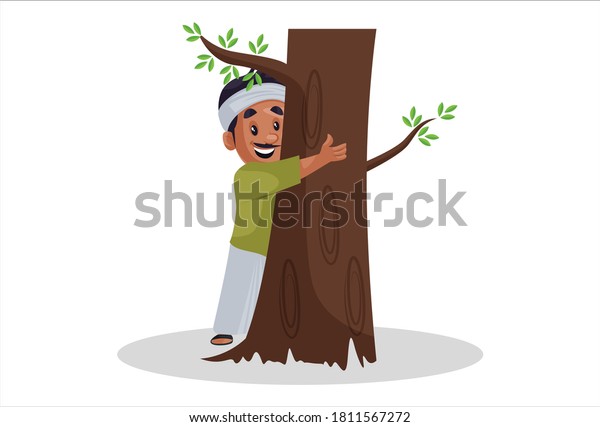 Gardener Hugging Tree Vector Graphic Illustration Stock Vector (Royalty ...