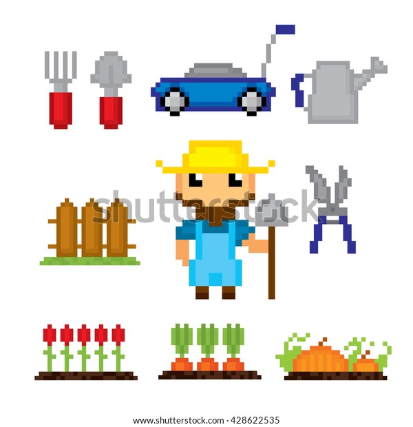 Gardening Icons Set Pixel Art Old 스톡 벡터(로열티 프리) 428622535 | Shutterstock