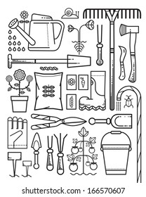 Gardening Tools Outline Stock Vector (Royalty Free) 166570607 ...