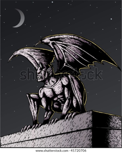 Gargoyle Perched Atop Building Ready Pounce Stock Vector (Royalty Free ...