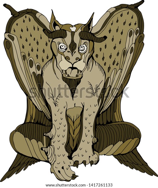 Gargoyle Vector Hand Drawing Illustration Isolated 스톡 벡터(로열티 프리 ...