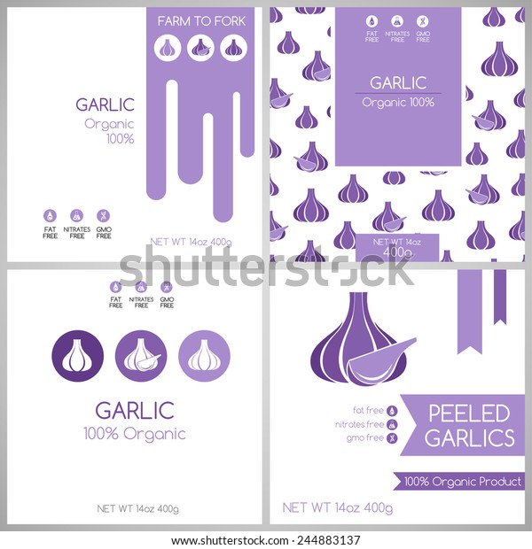 Garlic Labels Set Collection Banners Pack Stock Vector (Royalty Free ...