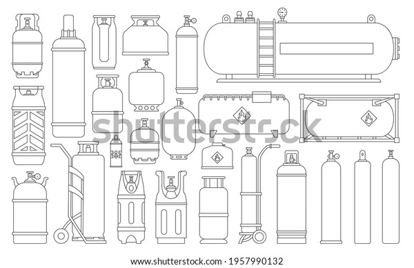 Gas Cylinder Vector Outline Set Icon Stock Vector (Royalty Free ...