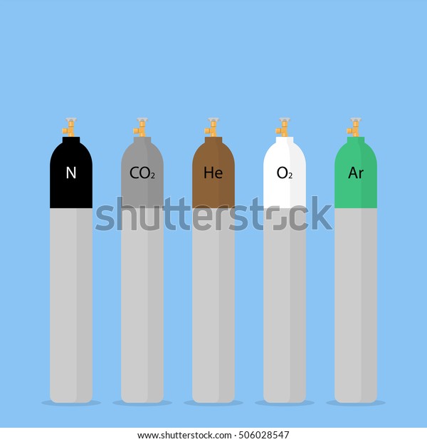 Gas Cylinders Different Colors Cylinders Compressed Stock Vector ...