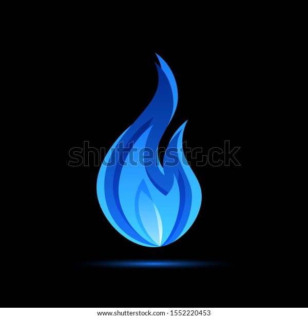 Gas flame icon. Blue fire pictogram. Vector illustration on a black ...