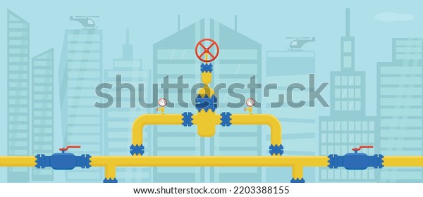 Gas Pipeline Construction City Skyscraper Background Stock Vector ...