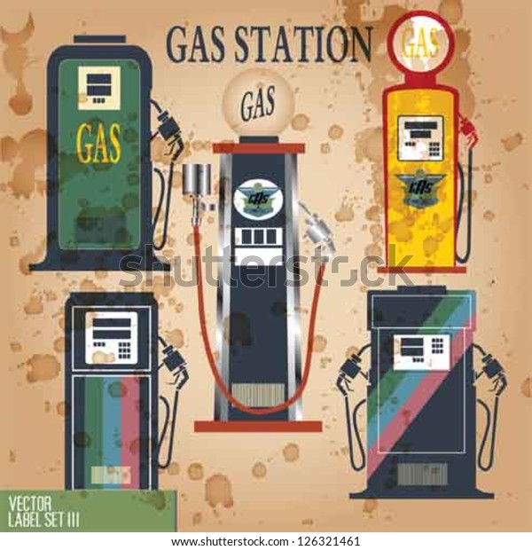 Gas Station Vintage Label Vector Set Stock Vector (Royalty Free) 126321461