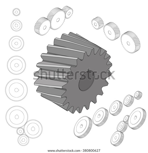 Gear Cogwheel Wheels Set Isometric Drawing Stock Vector (Royalty Free ...