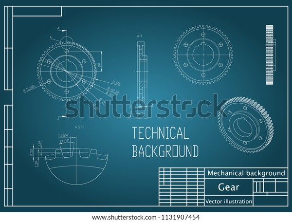Gear Engineering Drawing Modern Mechanics Blueprints Stock Vector ...