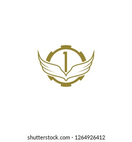Gear Number One Wing Logo Design Stock Vector (Royalty Free) 1264926412 ...