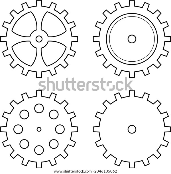 Gear Set Different Gears Outline Drawing Stock Vector (Royalty Free ...
