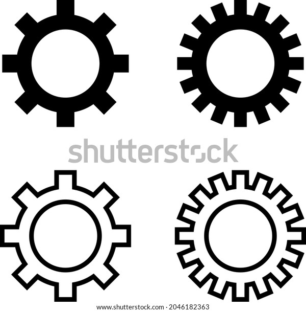 Gear Set Different Gears Outline Drawing Stock Vector (Royalty Free ...