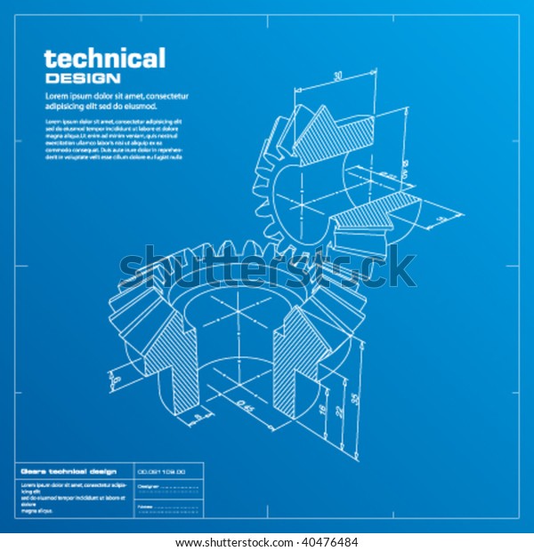 Gears Blueprint Vector Illustration Technology Teamwork Stock Vector ...