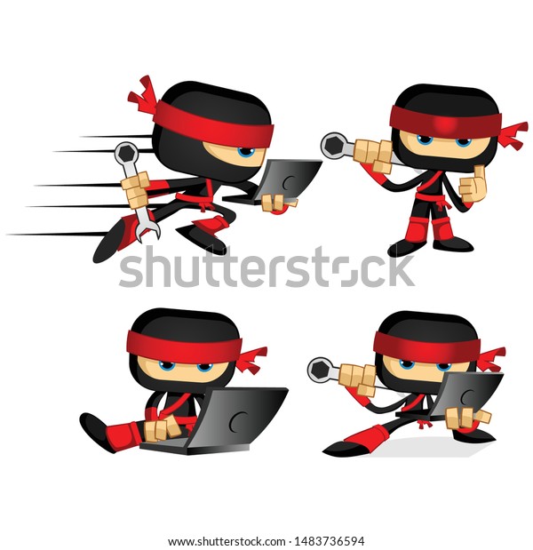 Geek Ninja Laptop Character Vector Stock Vector (Royalty Free ...
