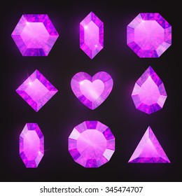 Gem Set Amethyst Violet Collection Vector 스톡 벡터(로열티 프리) 345474893 ...