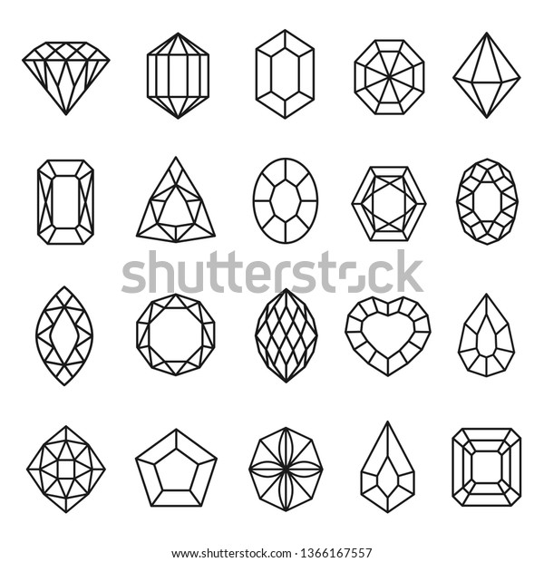 Gemstones Lines Icon Set Geometric Rock Stock Vector (Royalty Free ...