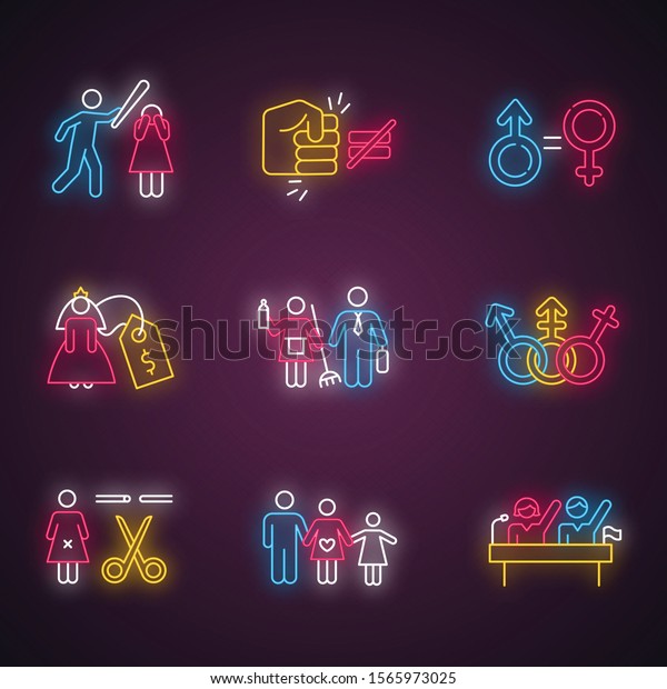 Gender Equality Neon Light Icons Set Stock Vector (Royalty Free ...