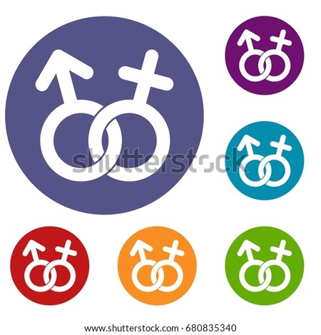 Gender Symbol Icons Set Flat Circle Wektor stockowy (beztantiemowy ...
