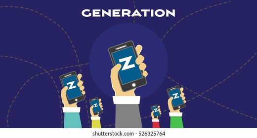 Generation Z Mobile Concept Many Hand Stock Vector (Royalty Free ...
