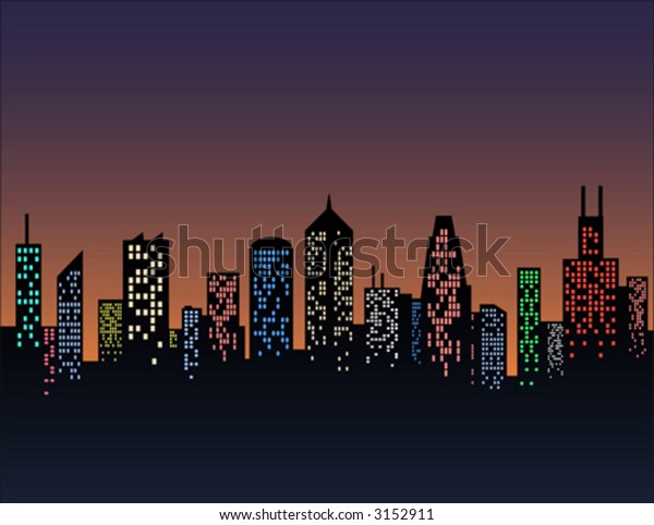 Generic City Skyline Sunset Available Highres Stock Vector (Royalty ...
