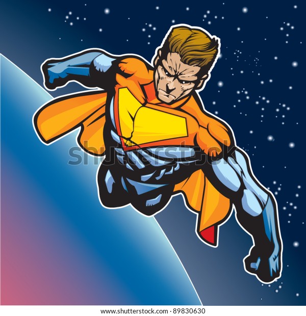 Generic Superhero Figure Flying Above Planet Stock Vector (Royalty Free ...