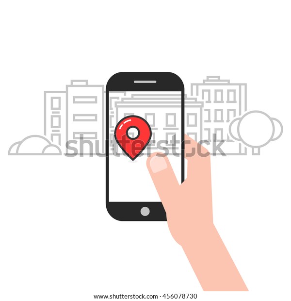 geo location service mobile app. concept of ar, house tag, popular ...