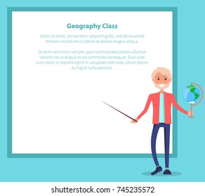 Geography Class Poster Teacher Holding Globe Stock Vector (Royalty Free ...