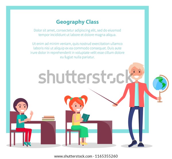 Geography Class Poster Teacher Holding Globe Stock Vector (Royalty Free ...