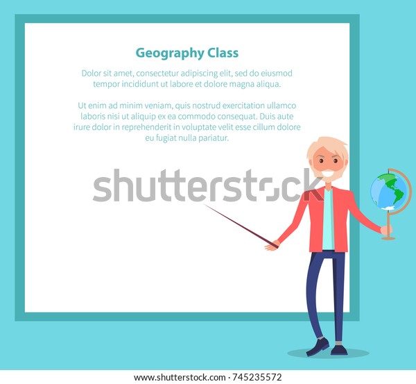 Geography Class Poster Teacher Holding Globe Stock Vector (Royalty Free ...