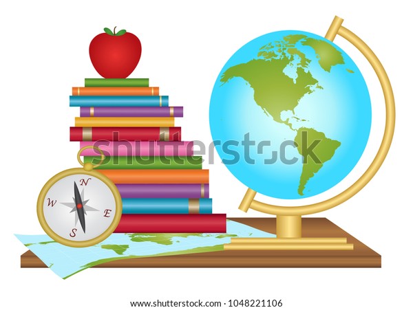 Geography Education Illustration Globe Compass Map Stock Vector ...