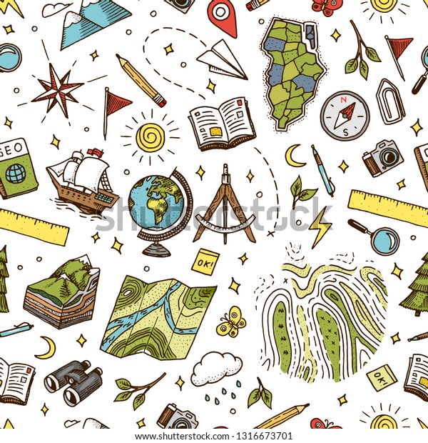 Geography Symbols Seamless Pattern Equipments Web Stock Vector (Royalty ...