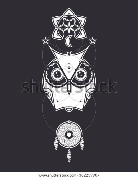 Geometric Abstract Owl Sacred Geometry Mandala Stock Vector (Royalty ...