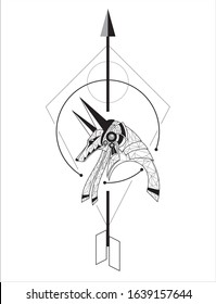 Geometric Anubis Tattoo Vector Illustration Line: vector de stock ...