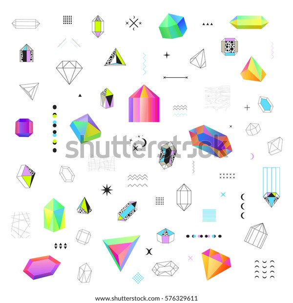 Geometric Diamond Prism Shaped Polygonal Crystals Stock Vector (Royalty ...