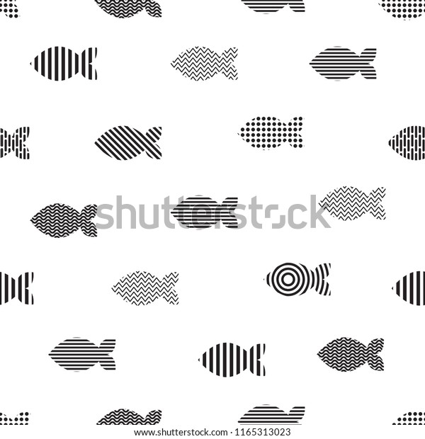 Geometric Fish Black White Seamless Pattern Stock Vector (Royalty Free ...